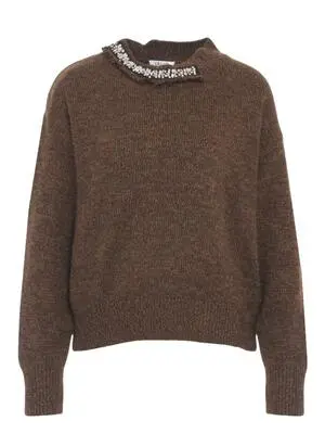 Liu Jo Embellished Round-neck Knitted Sweater - Brown