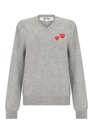 Play Comme Des Garcon Comme Des Garçons Play Heart Logo V-neck Knitted Sweater - Medium Grey