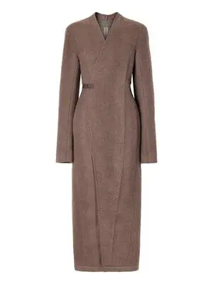 Rick Owens Leather-trimmed Brushed Alpaca And Wool-blend Wrap Coat - Grape