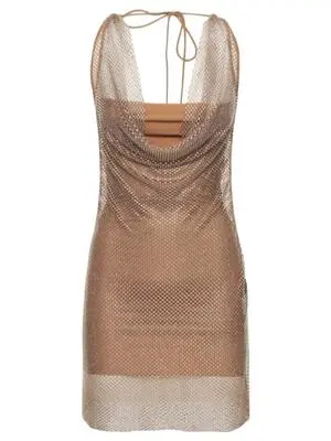 Giuseppe Di Morabito Embellished Mesh Mini Dress - Brown