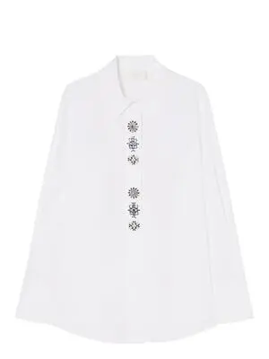 MARINA RINALDI Cotton Embellished-placket Shirt
