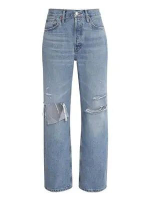 RE-DONE Distressed Mid-rise Straight Jeans - Blue