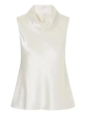 LESET Barb Draped Satin Blouse Neutrals