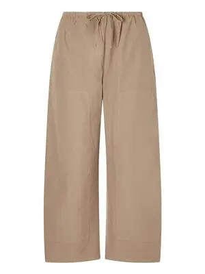 LESET Kyoto Drawstring Cotton-poplin Barrel-leg Pants - Brown