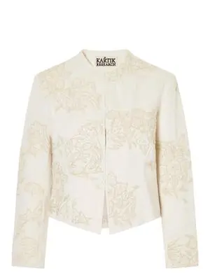 KARTIK RESEARCH Bead-embroidered Denim Jacket Neutrals
