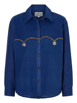 KARTIK RESEARCH Bead-embellished Layered Striped Cotton Shirt