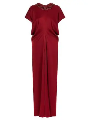 Jenny Packham Novak Crystal-embellished Draped Satin Gown - Red
