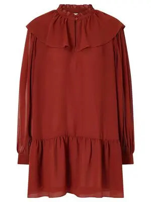 FRAME Tiered Ruffled Silk-chiffon Mini Dress - Red