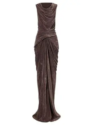 Rick Owens Strutter Draped Velvet Floor-length Gown - Grape