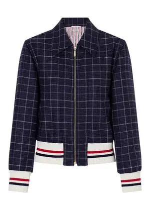 Thom Browne Cropped Padded Rib-trimmed Checked Wool-tweed Jacket - Blue