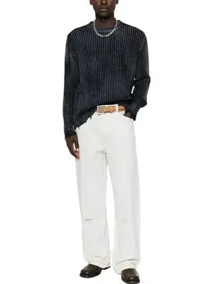 Avant Toi Ribbed-knit Distressed Sweater - Blue