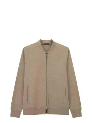 Boggi Milano Full-zip Sweatshirt In Scuba Cotton Blend Mélange - Neutrals