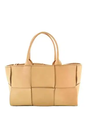 Bottega Veneta Arco Maxi Intrecciato Leather Small Tote Bag Neutrals