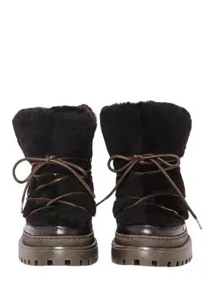 YVES SALOMON Lace-up Shearling Boots - Brown