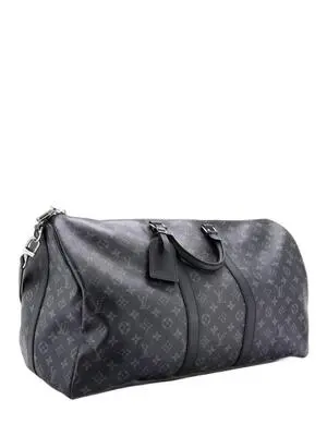 LOUIS VUITTON Keepall Bandouliere Bag Monogram Eclipse Canvas 55 Travel Bag - Black