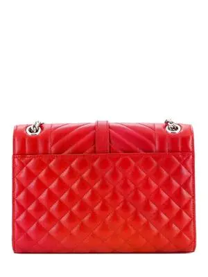 Saint Laurent Classic Monogram Envelope Satchel Mixed Matelasse Leather Medium Shoulder Bag - Red