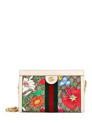 Gucci Ophidia Chain Shoulder Bag Flora Gg Coated Canvas Small Crossbody Bag - Neutrals