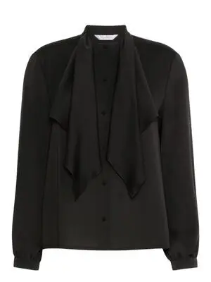 Max Mara Ruffled Silk Charmeuse Shirt - Black