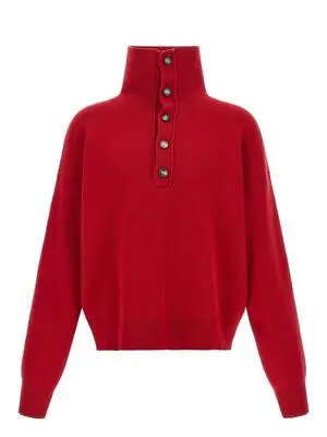AMI Paris High Buttoned Collar Jumper - Red
