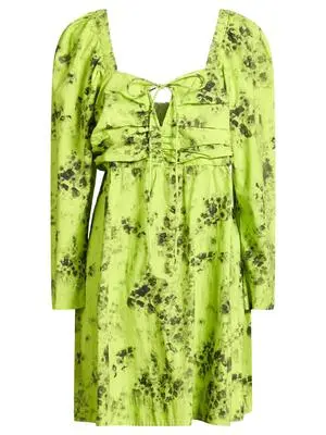 GANNI Waisted Long-sleeve Dress - Green