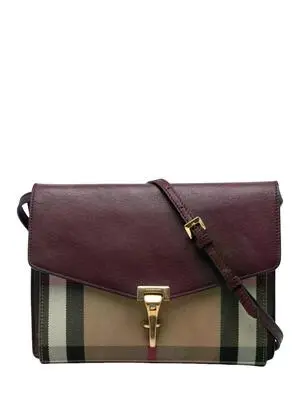 Burberry 2015-2018 Small Leather And House Check Canvas Derby Macken Crossbody Bag Red