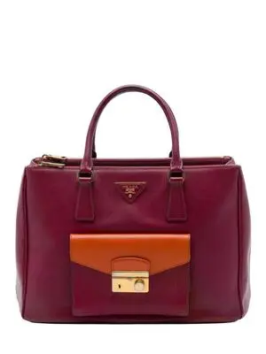 Prada 2010-2026 Bicolor Saffiano Lux Galleria Double Zip Front Pocket Satchel - Red