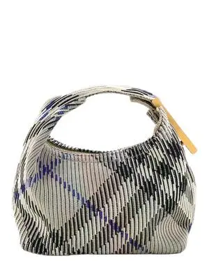 Burberry Peg Handle Bag Knit Check Fabric Mini Satchel - Blue