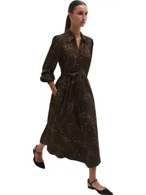 ME+EM Leopard Print Midi Dress + Tie - Brown Multi