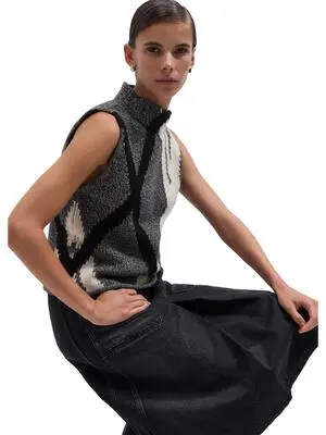 ME+EM Exploded Argyle Straight Knit Vest - Grey Multi