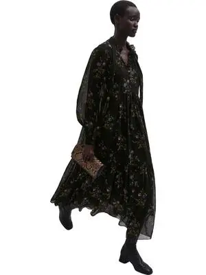 ME+EM Wild Winter Floral Print Maxi Dress With Cami + Belt - Black Multi