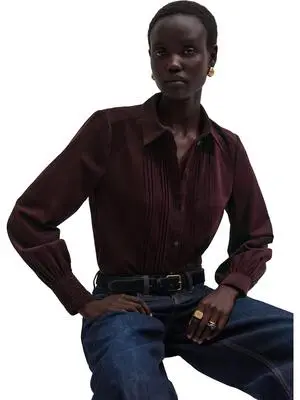 ME+EM Micro Cord Slim Fitting Blouse - Merlot