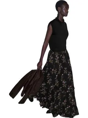 ME+EM Wild Winter Floral Print Full Length Skirt - Black Multi