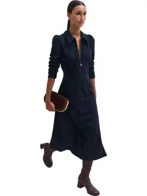 ME+EM Texture Clash Midi Dress - Navy