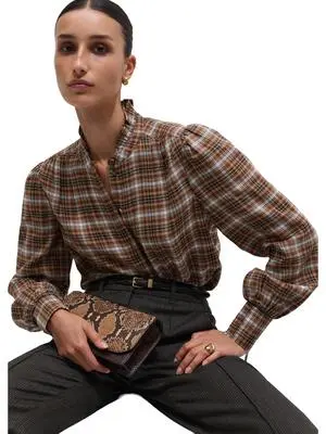 ME+EM Cotton Check Blouse - Brown Multi