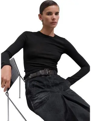 ME+EM Barely There Jersey Stitch Crew Neck - Black