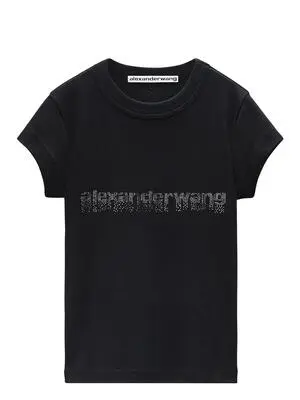 Alexander Wang Crystal Hotfix Logo Cotton Baby Tee - Black