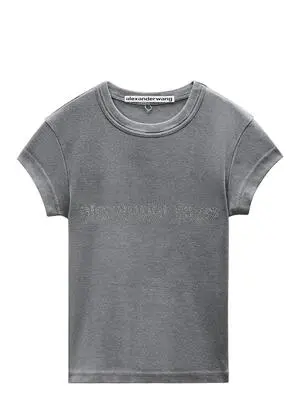 Alexander Wang Crystal Hotfix Logo Cotton Baby Tee - Grey