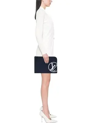 LOUIS VUITTON 2017 Taurillon Initials Circle Pochette Jour Gm Clutch Bag - Blue