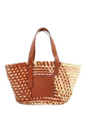 Loewe Basket Woven Raffia With Leather Tote Bag - Brown