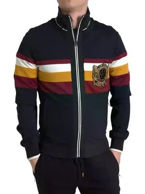 Dolce & Gabbana Embroidered-crest Striped Sweater - Blue