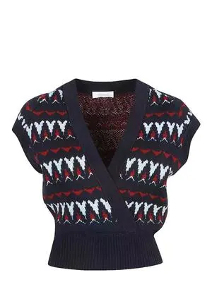 Rabanne Navy Vintage Jacquard Wool Wrap Knit Top - Blue
