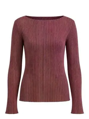 Vince Ribbed Slash-neck Top Red