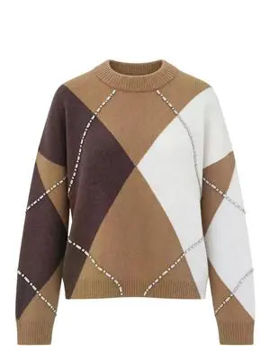 Liu Jo Argyle Sweater With Jewel Embroidery Brown