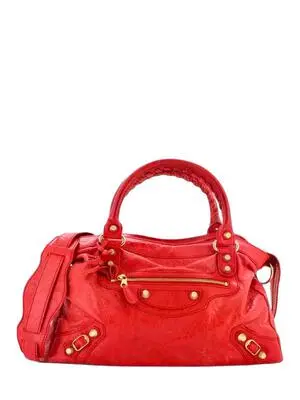 Balenciaga Town Giant Studs Bag Leather Satchel Red