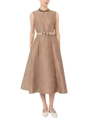 Max Mara Stmskipper Floral-jacquard Belted Midi Dress Brown