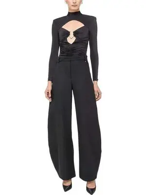 NISSA Cut-out Crystal Detail Bodysuit - Black