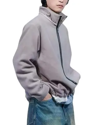 CAMIEL FORTGENS Raw-edge Roll-neck Fleece Jacket - Grey