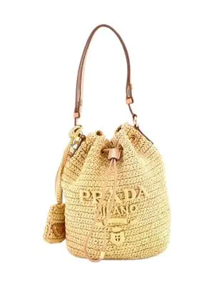 PRADA Logo Raffia Mini Bucket Bag