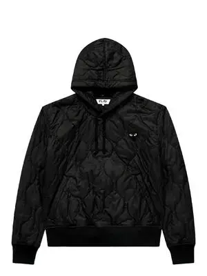Play Comme Des Garcon Quilted Heart Logo Hoodie Jacket - Black