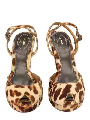 PRADA Leopard-print Peep-toe Sandals